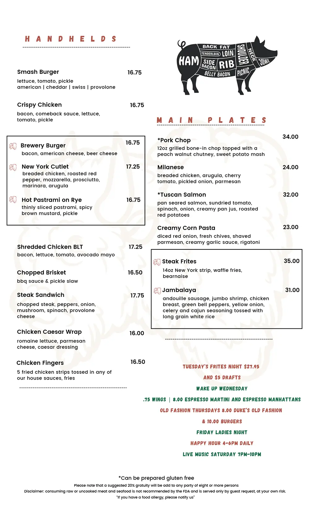 Menu - Duke's Tavern